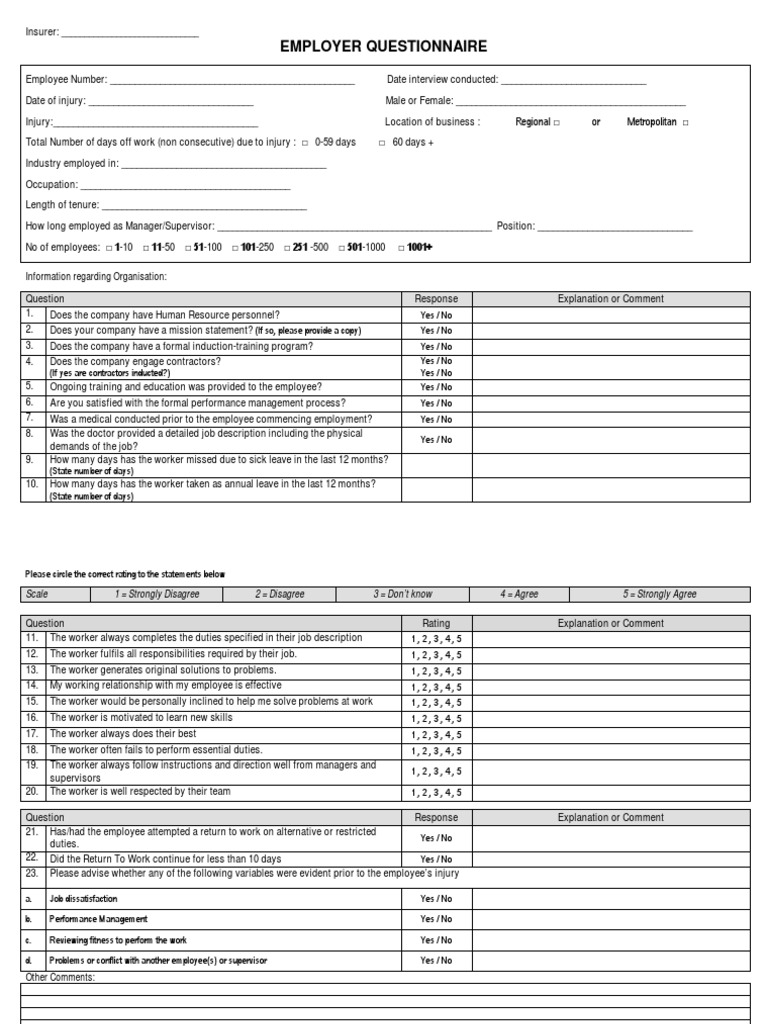 Employers Questionnaire | PDF | Employment | Applied Psychology