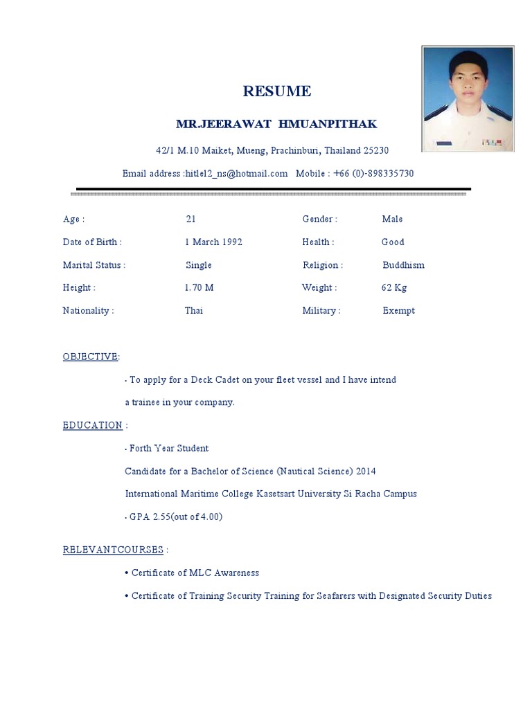 Resume For CADET Jeerawat M | PDF