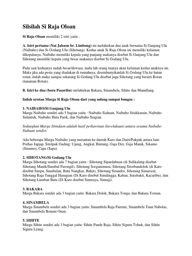 Silsilah Si Raja Oloan | PDF