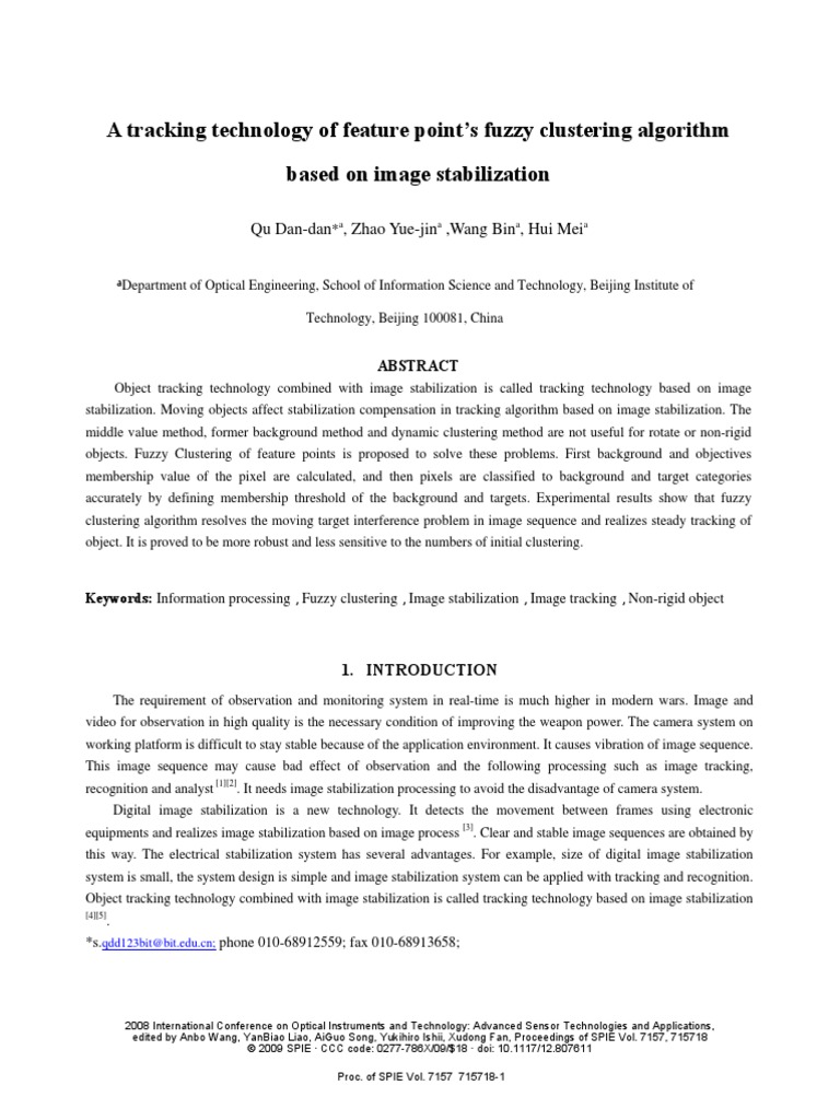 A Tracking Technology of Feature Point's Fuzzy Clustering Algorithm Based On Image Stabilization ...