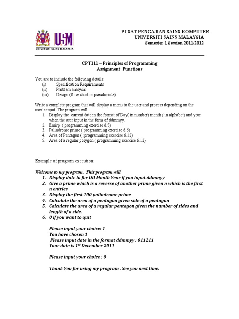 CPT111 Assignment Functions 2011 | PDF | Areas Of Computer Science | Computing
