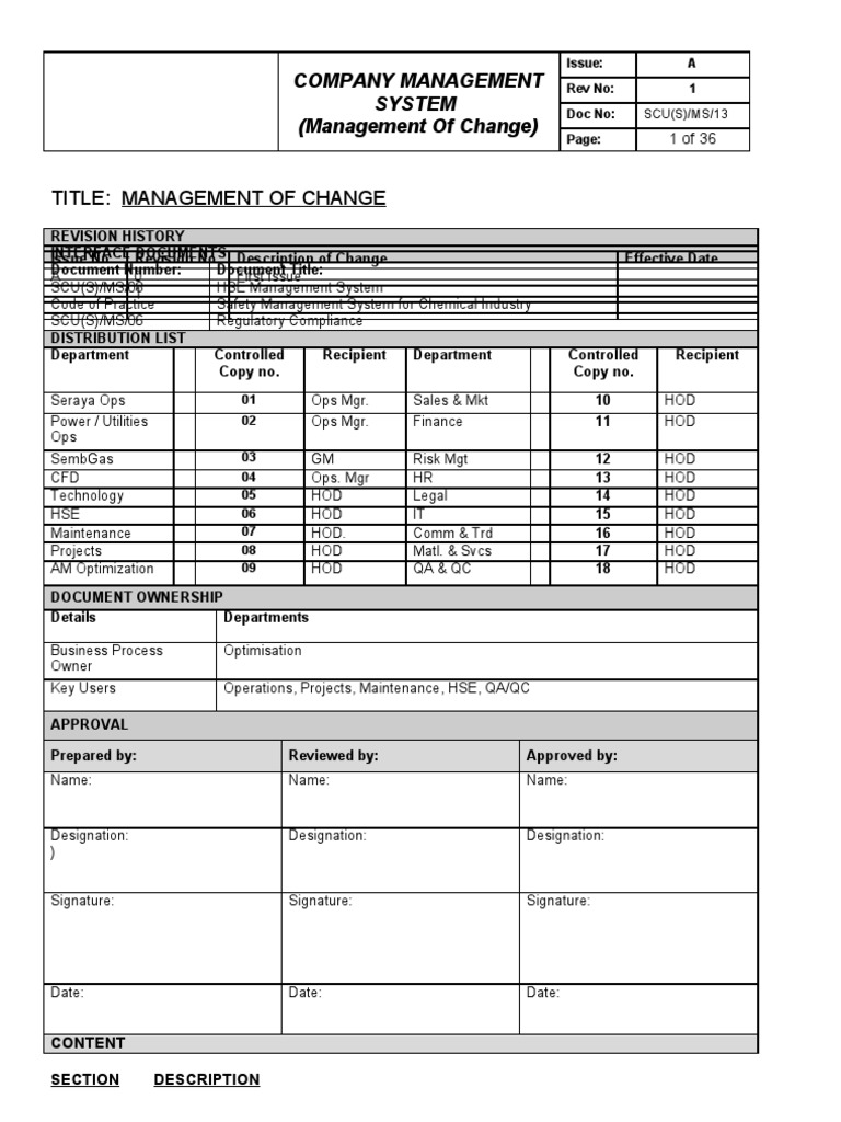 Management of Change Procedure Overview | PDF | Safety | Reliability ...