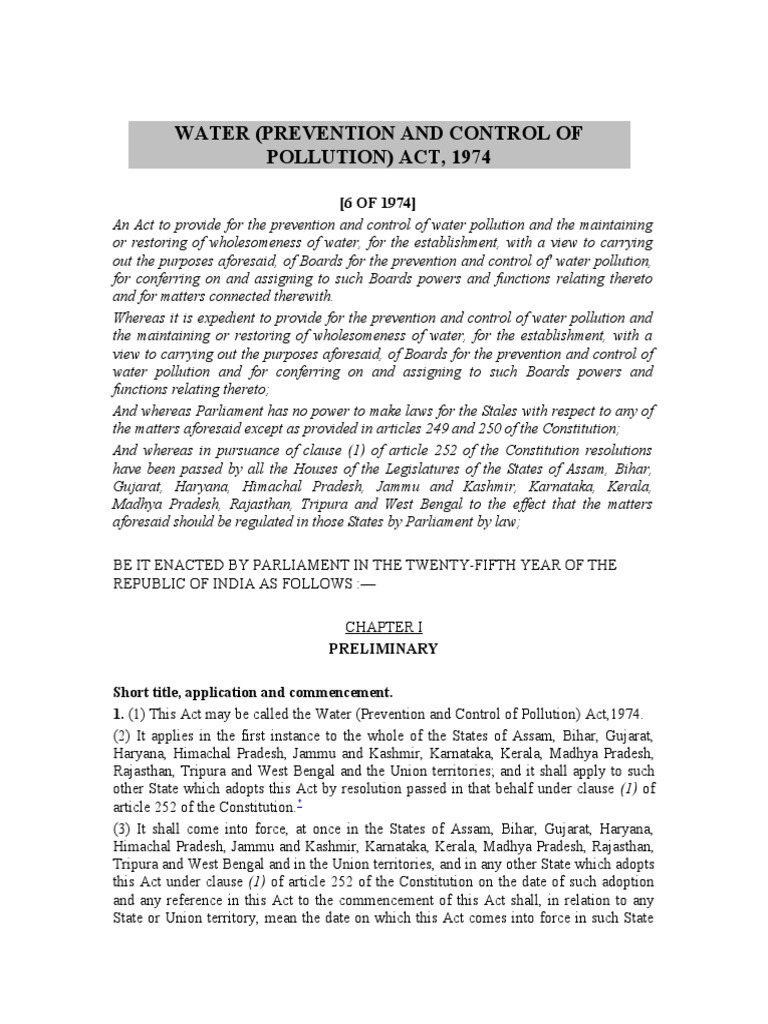Water (Prevention & Control of Pollution) Act 1974 | Sewage | Sewage ...