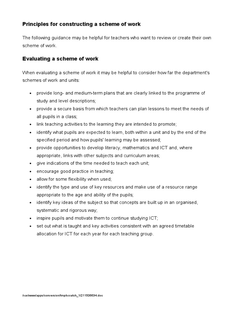 Principles for Developing Effective Schemes of Work for Teaching ...