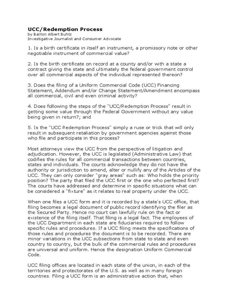 UCC Redemption Process | PDF | Uniform Commercial Code | Internal ...