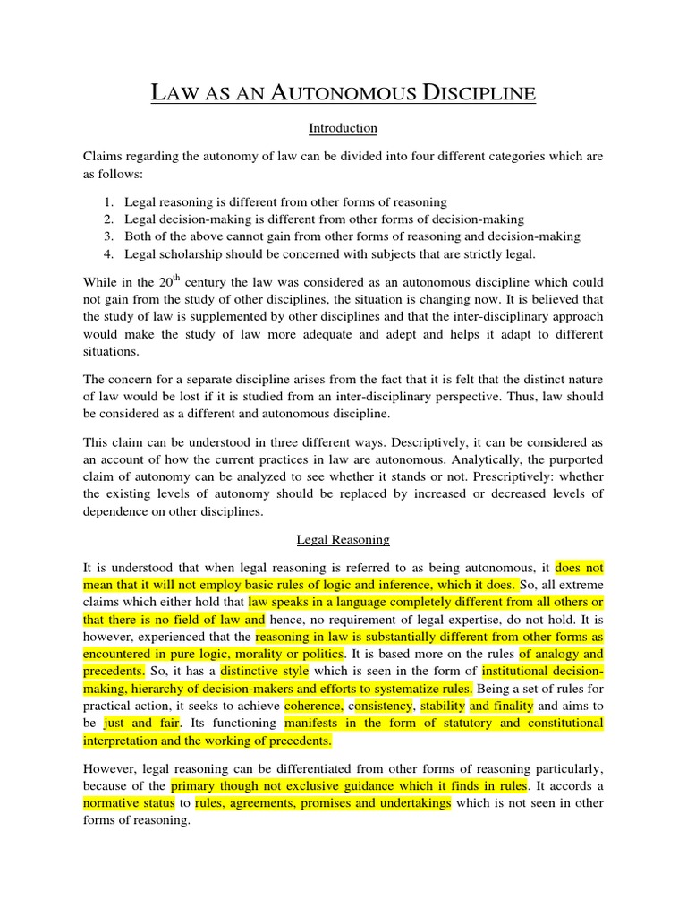 Challenging the Autonomy of Law: An Analysis of the Interdisciplinary ...