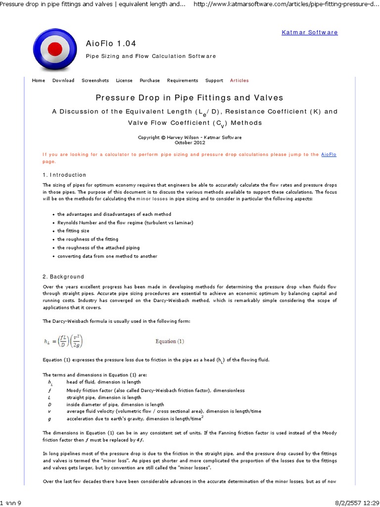 Pressure Drop in Pipe Fittings and Valves - Equivalent Length and ...
