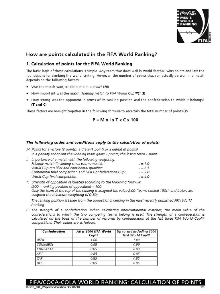 FIFA Ranking Points Calculation Method | PDF | Fifa World Cup | Fifa ...