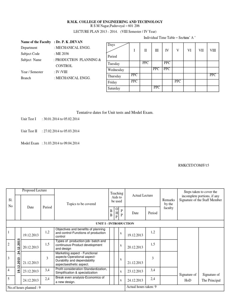 PPC Lesson Plan | PDF | Scheduling (Production Processes) | Industries