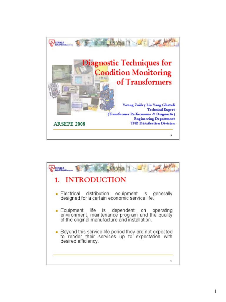Diagnostic Techniques For Condition Monitoring Of Transformers Pdf