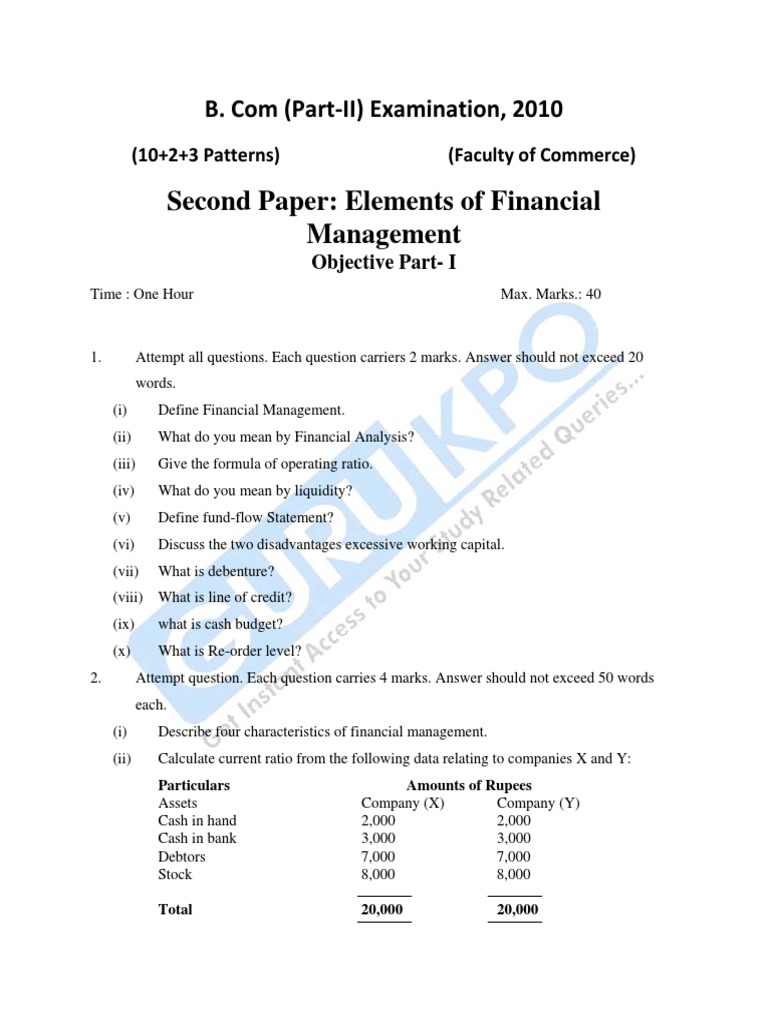 Second Paper: Elements of Financial Management | PDF | Working Capital ...