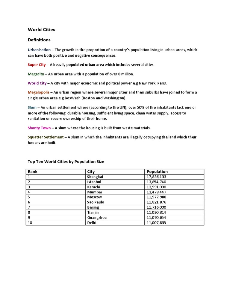 World Cities Definitions | PDF