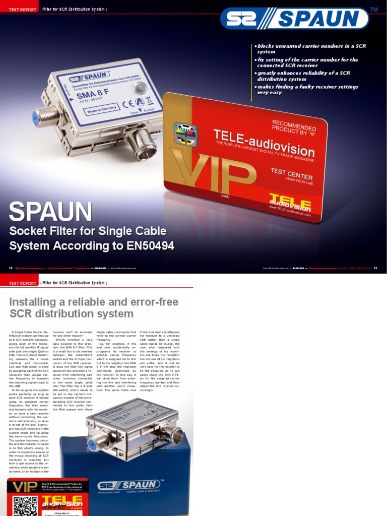 Spaun: Socket Filter For Single Cable System According To EN50494 ...