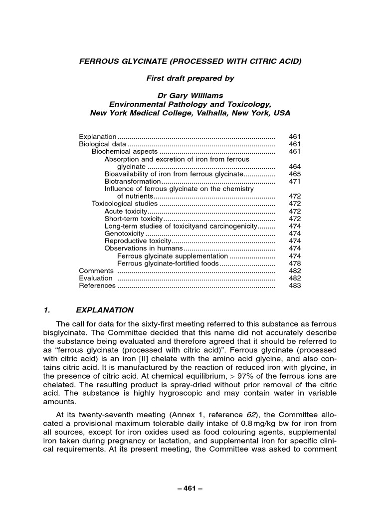 Ferrous Glycinate (Processed With Citric Acid) | PDF