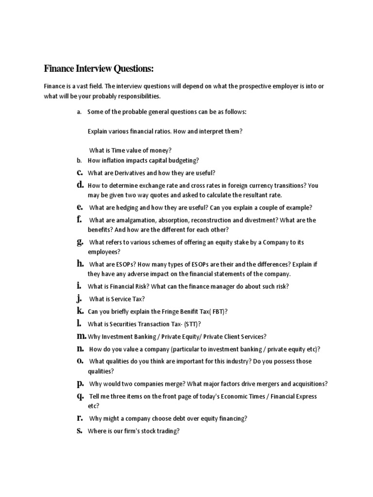 Common Finance Interview Questions | Download Free PDF | Cash Flow ... Common Finance Interview Questions | Download Free PDF | Cash Flow ...