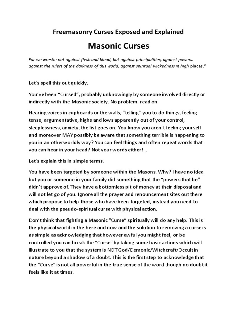 Masonic Curses: Exposed & Countered | PDF | Ear | Freemasonry