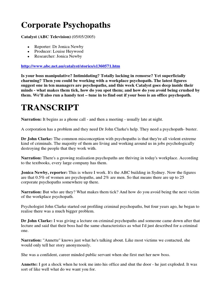 Corporate Psychopaths | PDF | Psychopathy | Empathy