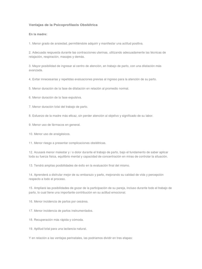 Ventajas de La Psicoprofilaxis Obstétrica | PDF | Parto | Especialidades Medicas