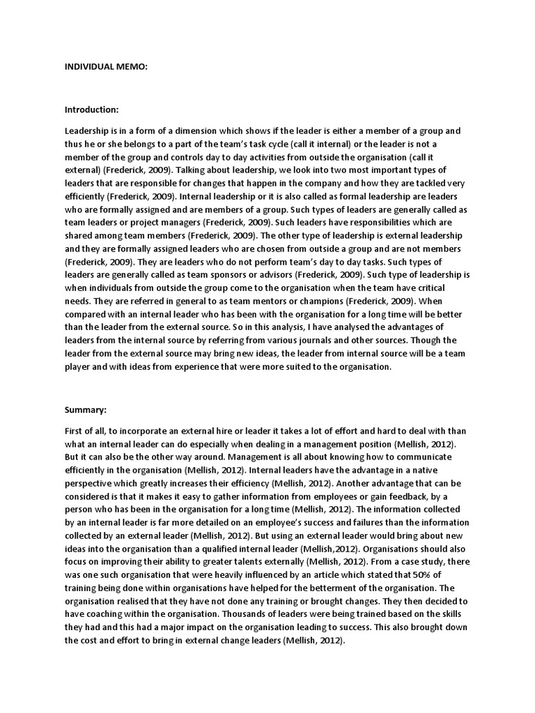Individual Memo of Leadership | Organization Development | Leadership