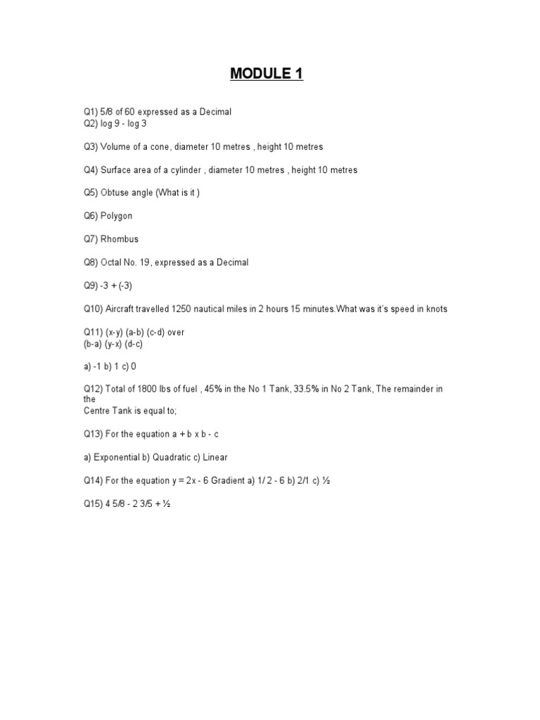 EASA Module 1 Maths Questions | PDF