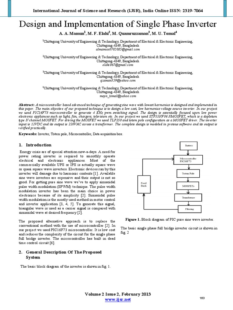Design and Implementation of a Low-Cost, Low-Harmonic Single Phase Inverter Using a PIC ...