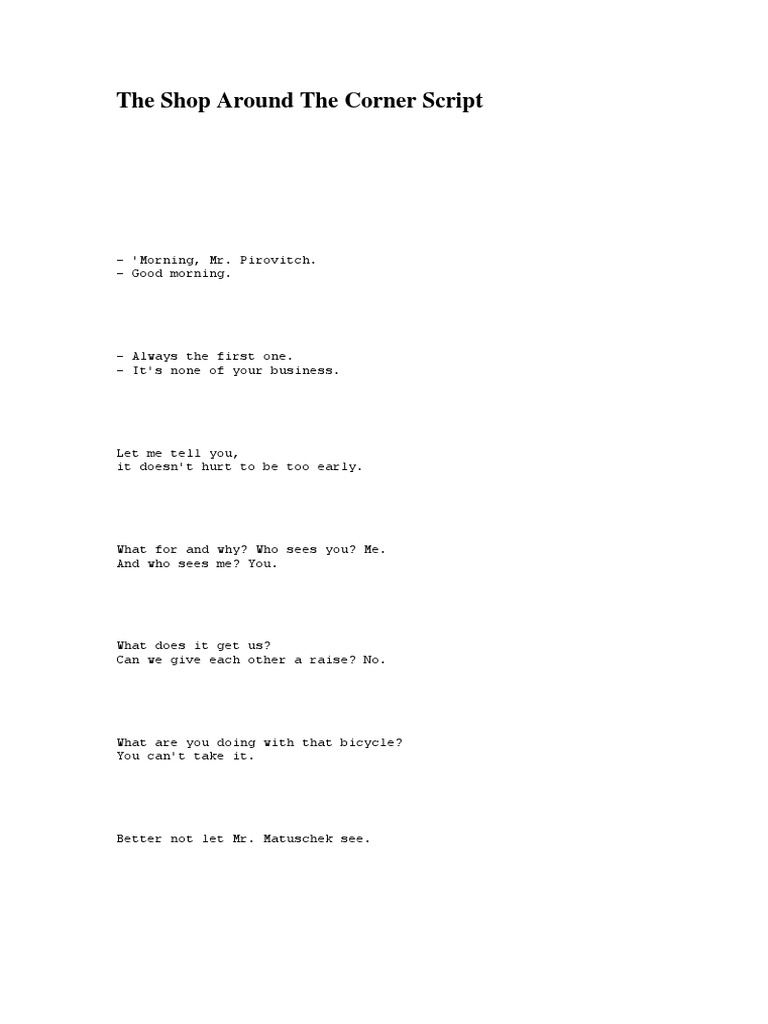 The Shop Around the Corner Script | PDF | Anna Karenina | Retail