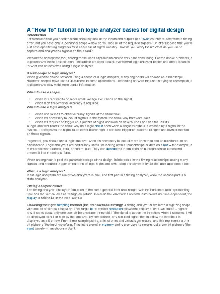 Tutorial On Logic Analyzer Basics | PDF | Assembly Language | Computer ...