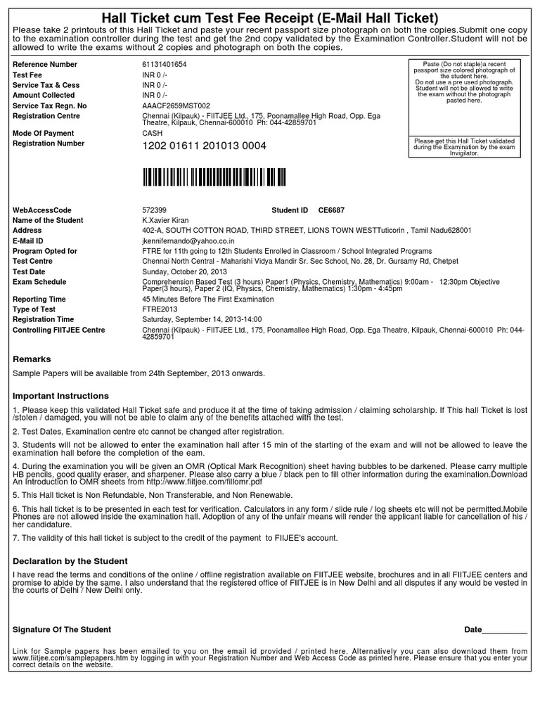 Hall Ticket | Test (Assessment) | Business