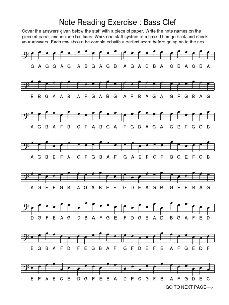 Bass Clef Note Reading Exercise | PDF