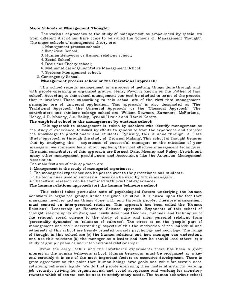 Major Schools of Managment Thought | PDF | Interpersonal Relationships ...