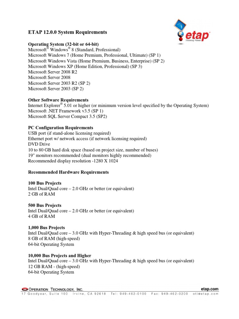 ETAP System Requirements | PDF