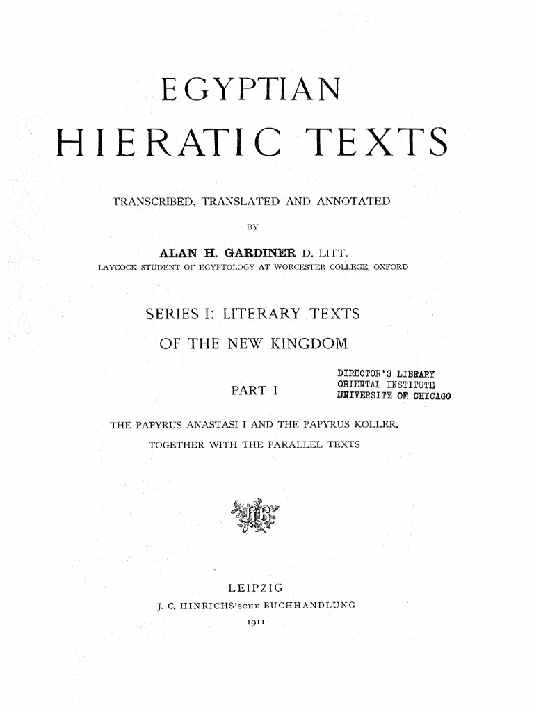 Gardiner - Egyptian Hieratic Texts | PDF | Writing | Linguistics