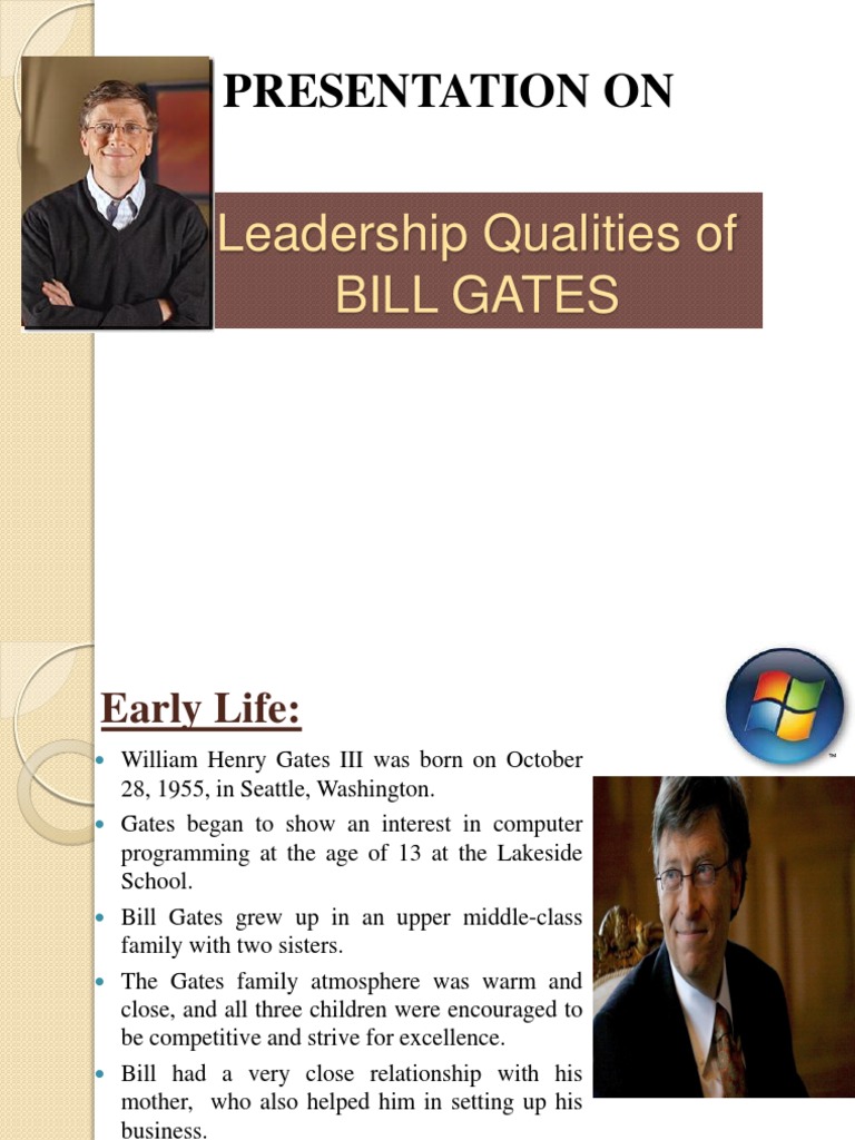 Presentation On: Leadership Qualities of Bill Gates | PDF | Microsoft ...