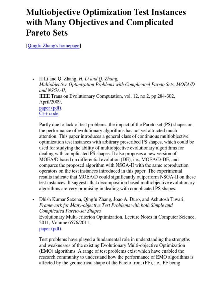 Multiobjective Optimization Test Instances With Many Objectives and ...