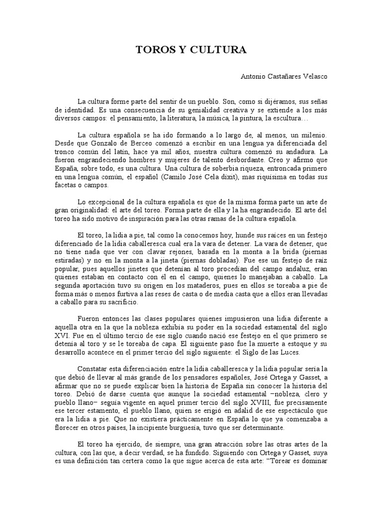El arte del toreo en la cultura española | PDF | Toreo | Toro