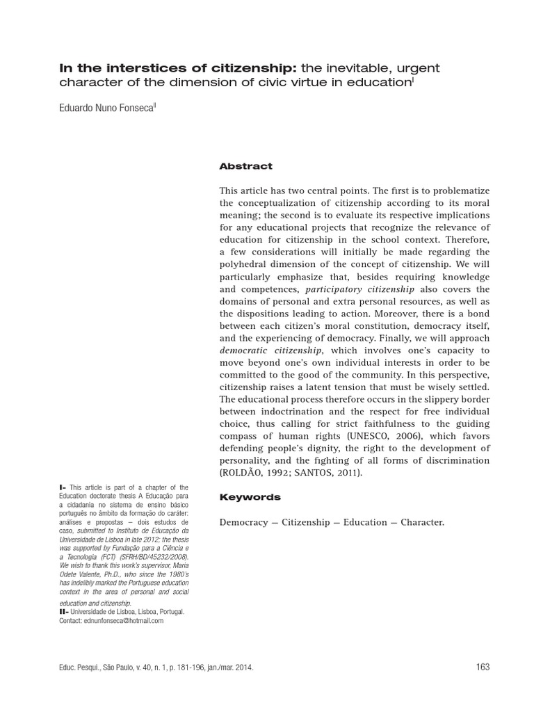 Civic Virtue in Education Analysis | PDF | Citizenship | Civics