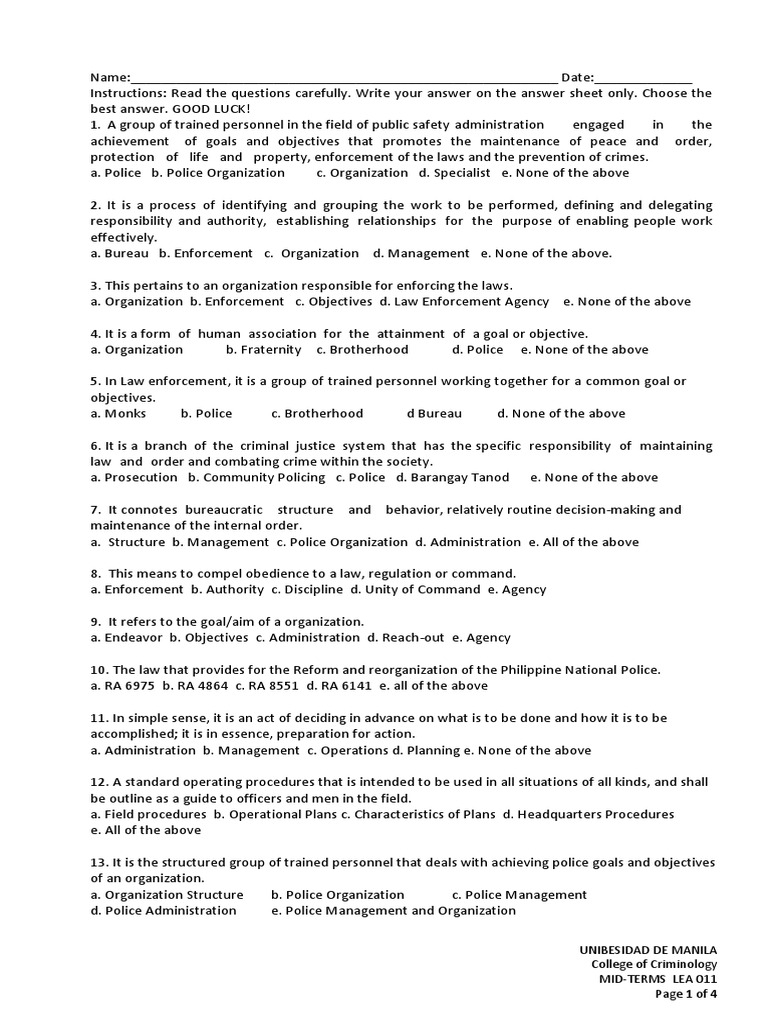 Midterm Lea | PDF | Police | Law Enforcement Agency