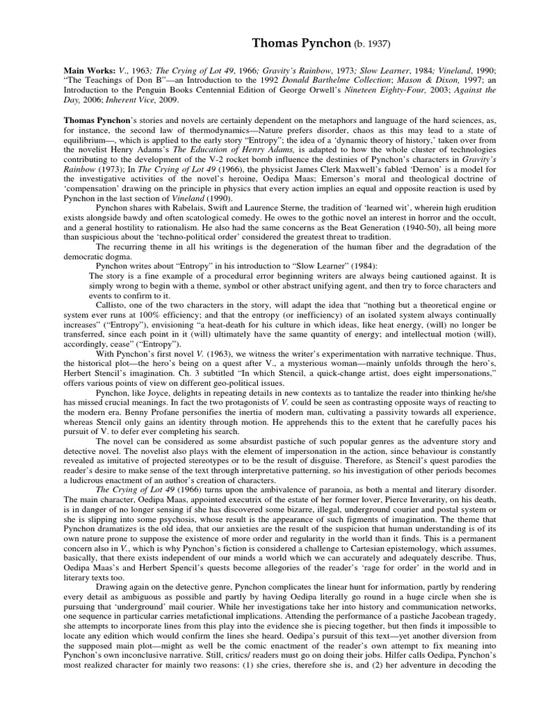 Thomas Pynchon | Philosophical Science | Science