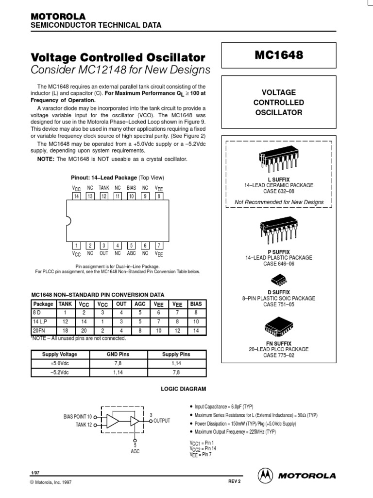MC1648 DataSheet | PDF | Capacitor | Electronic Circuits