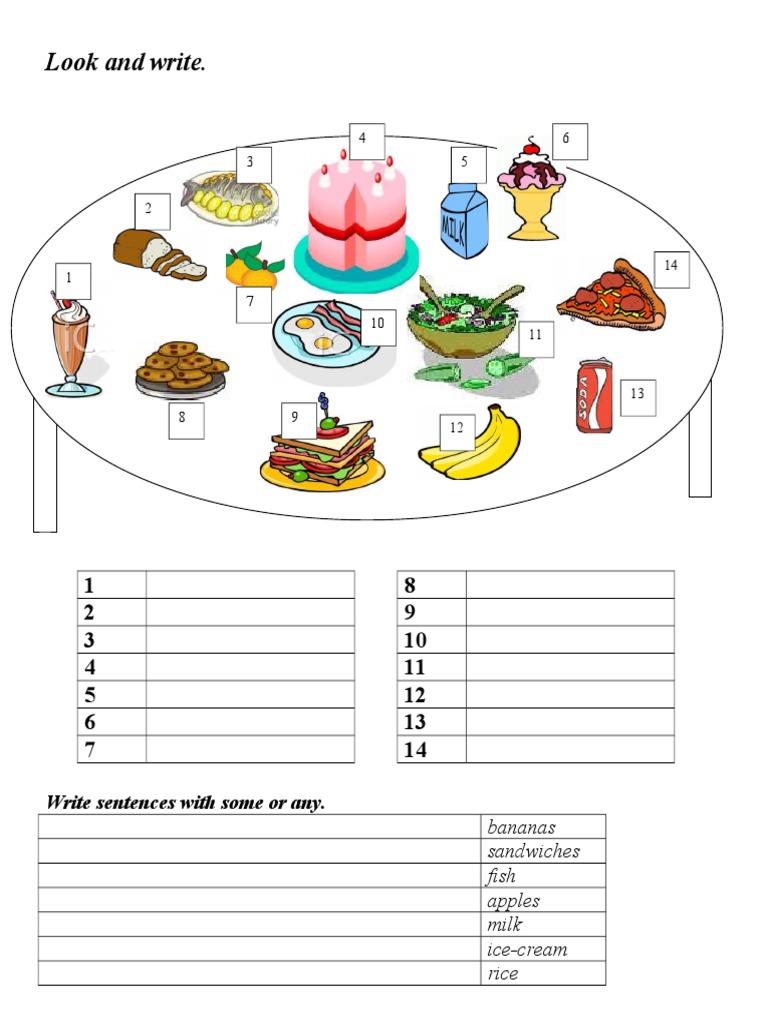 Writing Sentences with Food Items | PDF