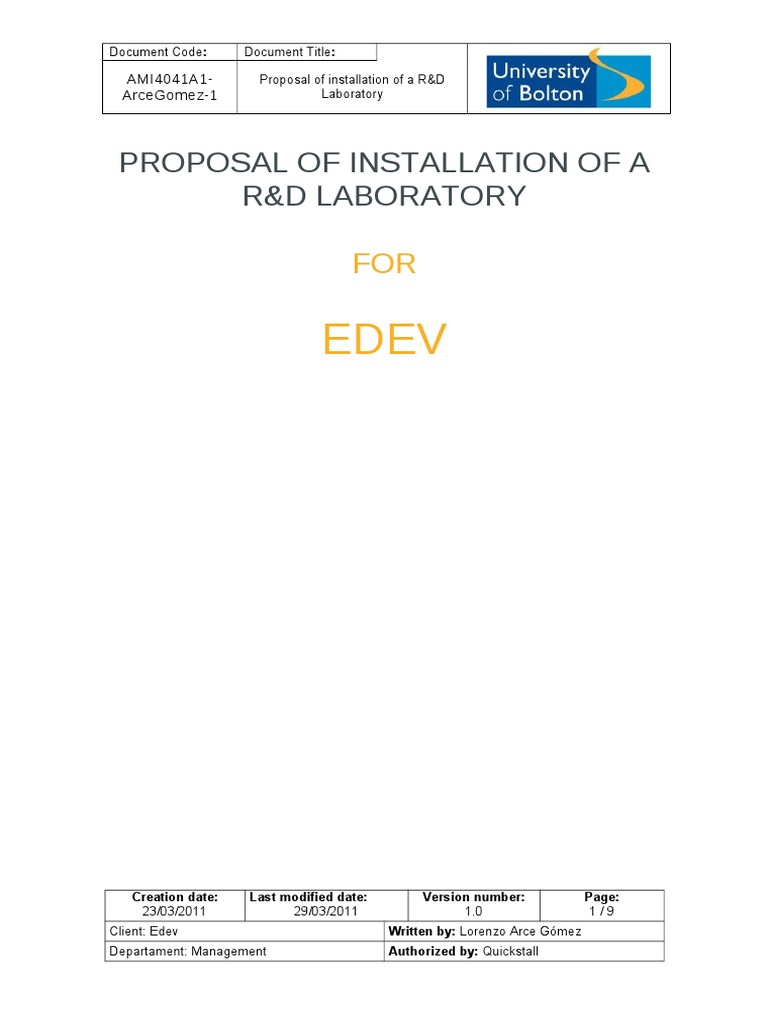 Proposal of Installation of A R&D Laboratory | PDF | Business