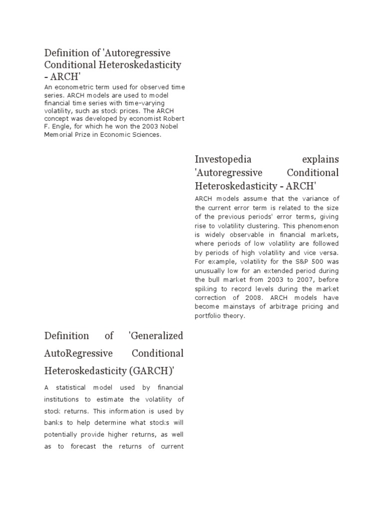 Definition of 'Autoregressive Conditional Heteroskedasticity - Arch ...