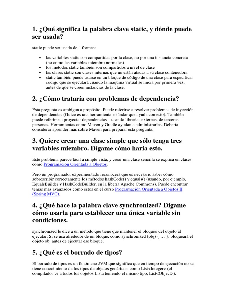 Preguntas de Entrevista de Trabajo - Java III | PDF | Java (lenguaje de programación) | Objeto ...