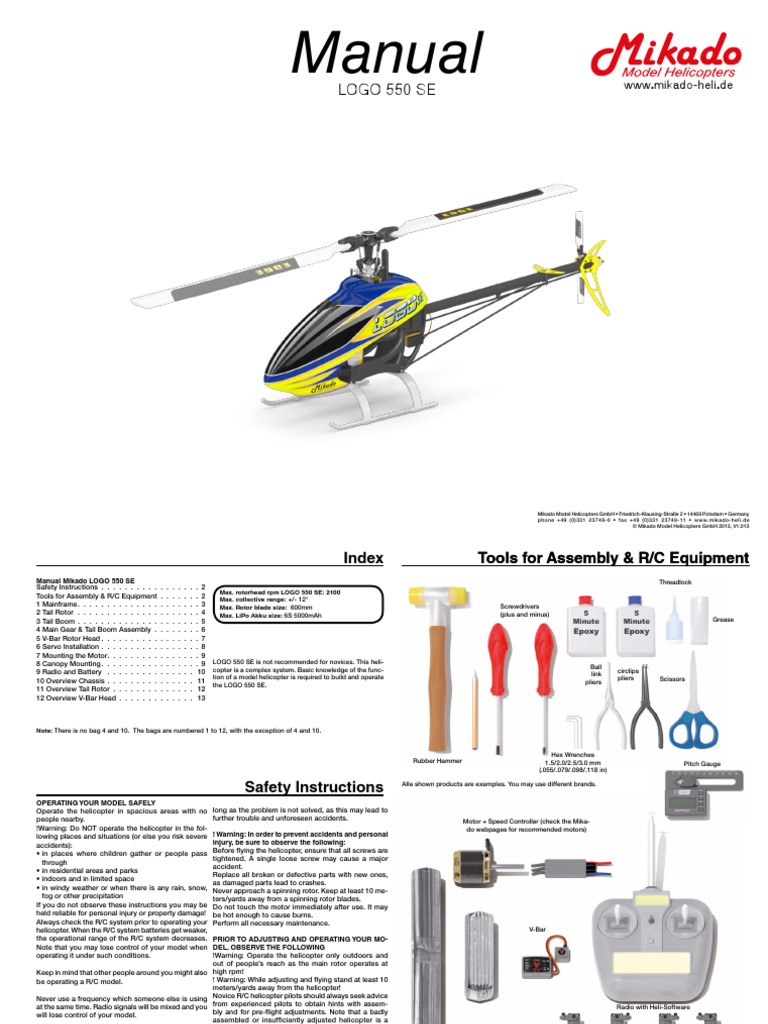Mikado LOGO 550SE Manual | PDF | Helicopter | Gear