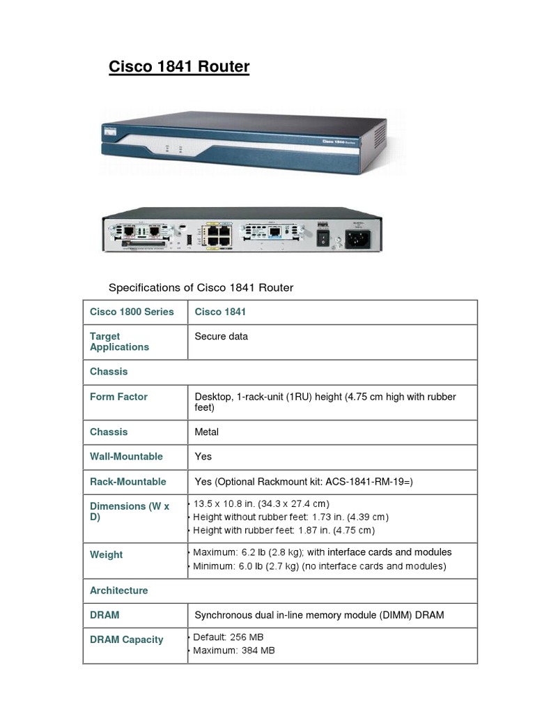 Cisco 1841 Router Specifications Overview | PDF | Power Supply ...