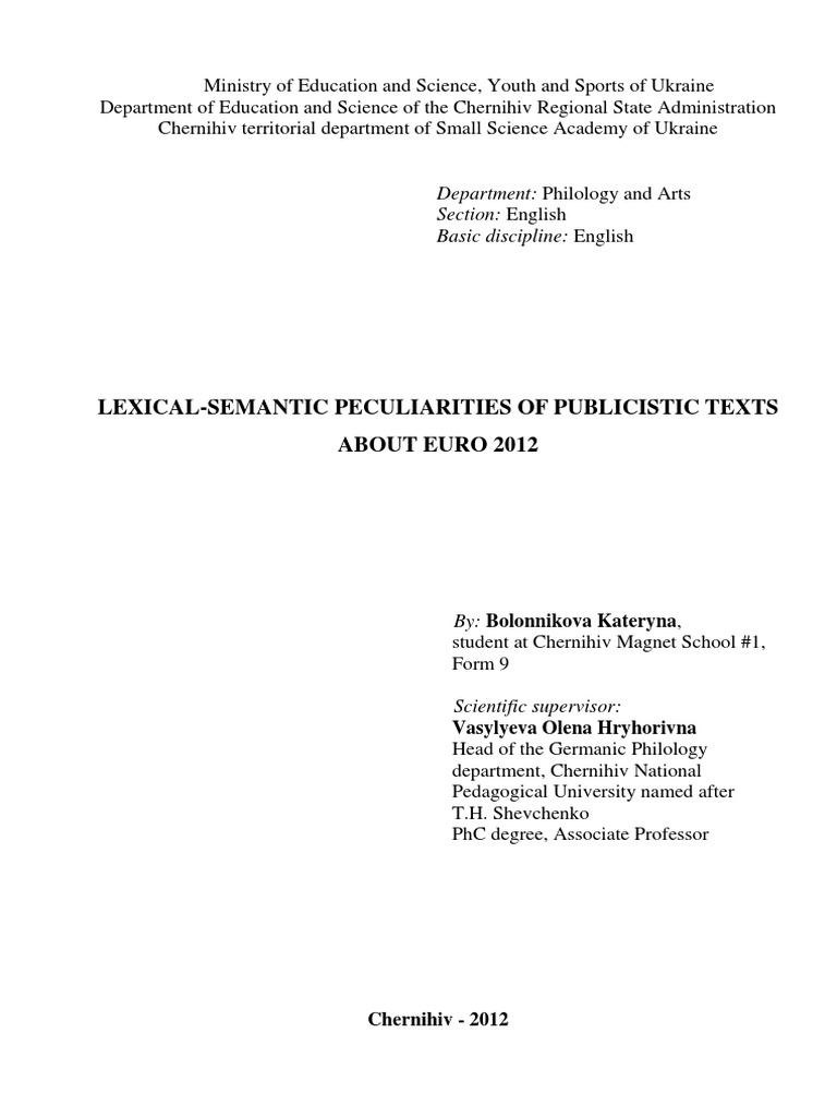 Lexical-Semantic Peculiarities of Publicistic Texts About EURO 2012 ...