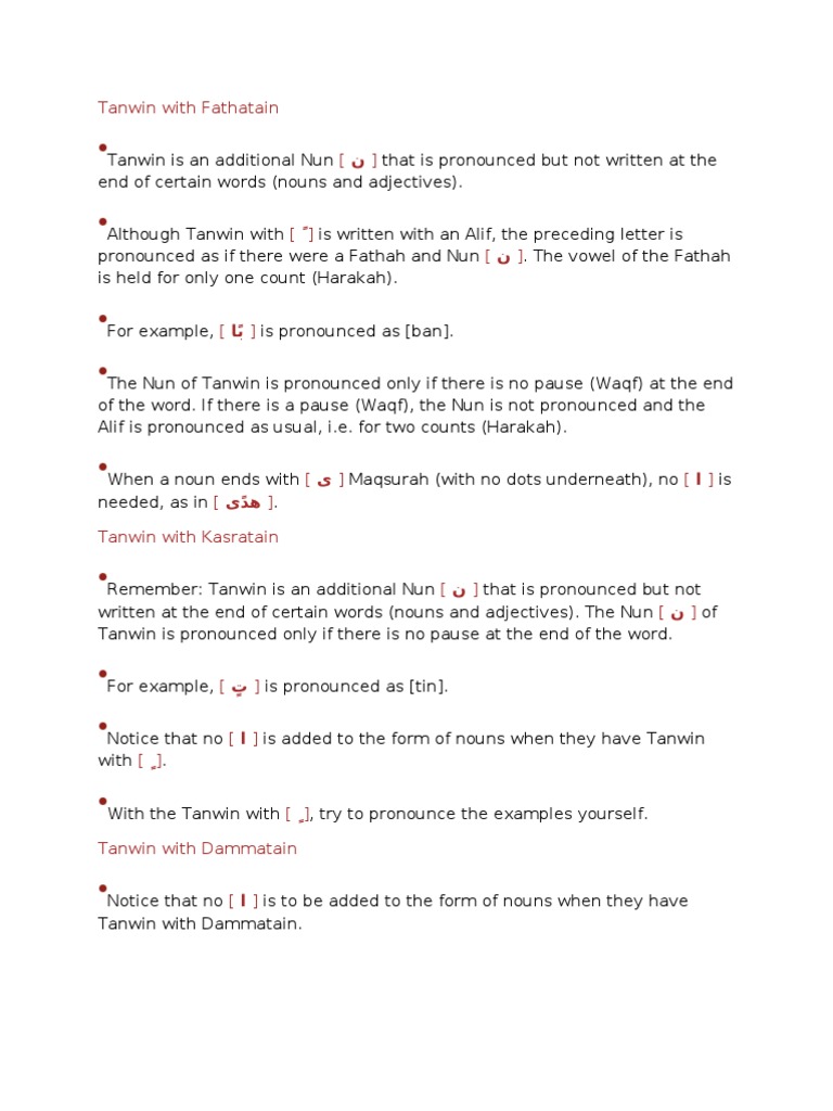 Tanwin With Fathatain | PDF | Oral Communication | Languages