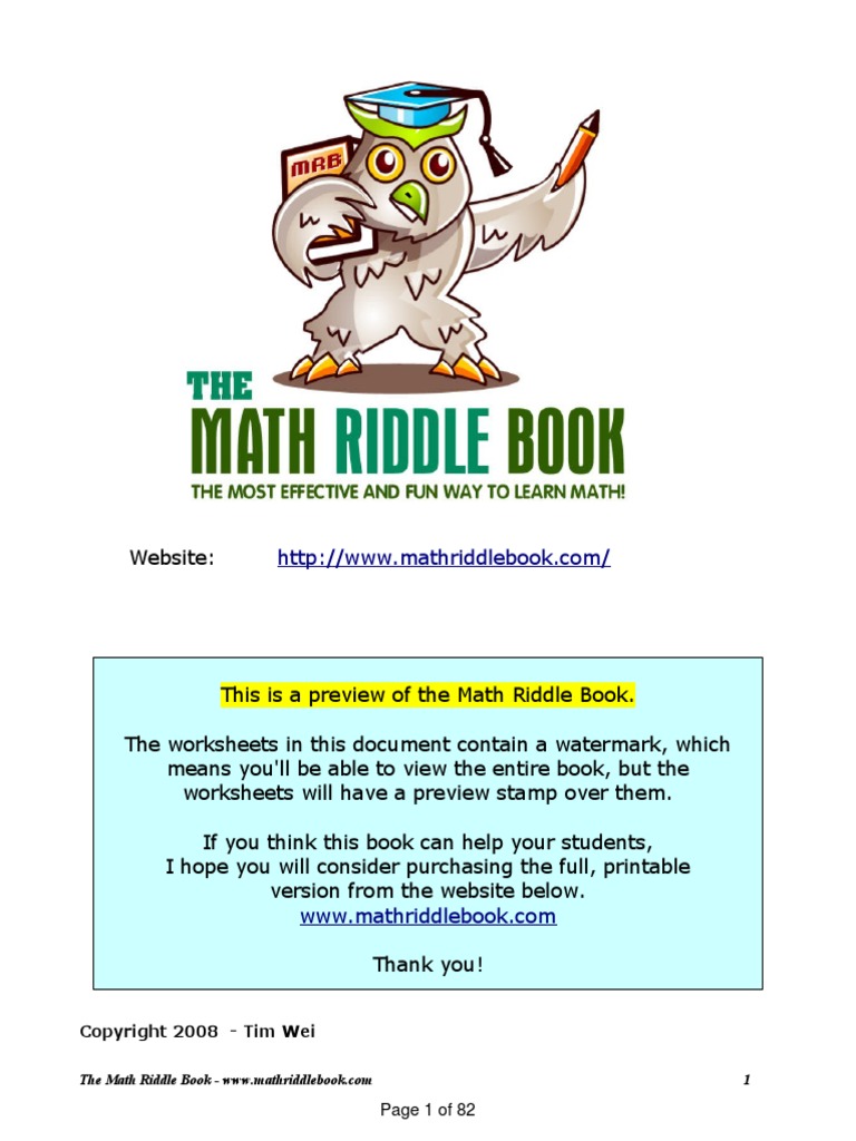 Math Riddle Book | PDF | Division (Mathematics) | Worksheet