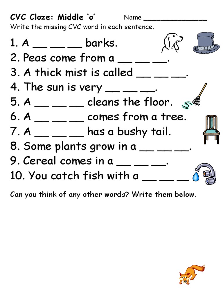 CVC Cloze Middle o | PDF