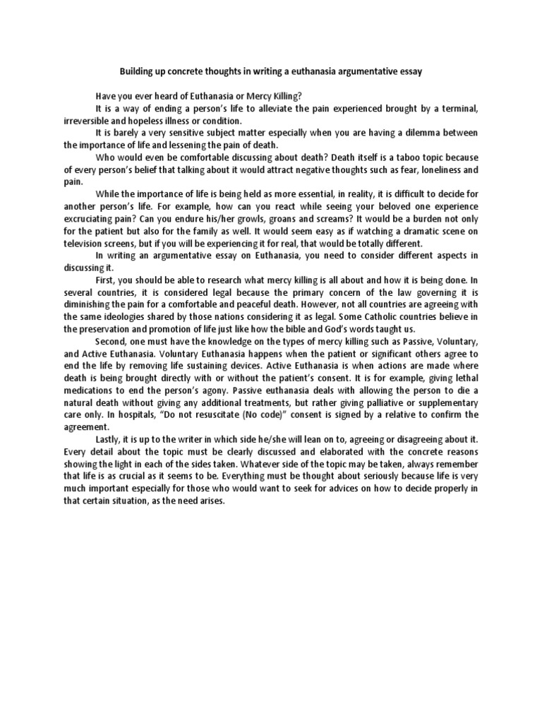 Euthanasia Argumentative Essay Guide | PDF | Medicine | Death